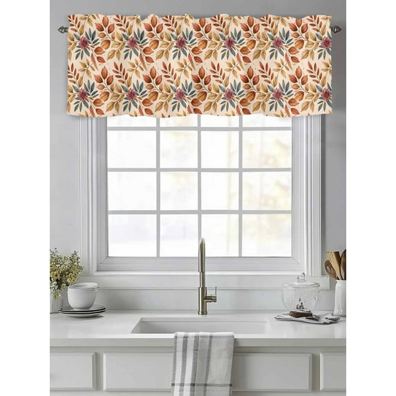 Autumn Maple Leaves Watercolor Valances for Windows,Kitchen Valance Rod ...
