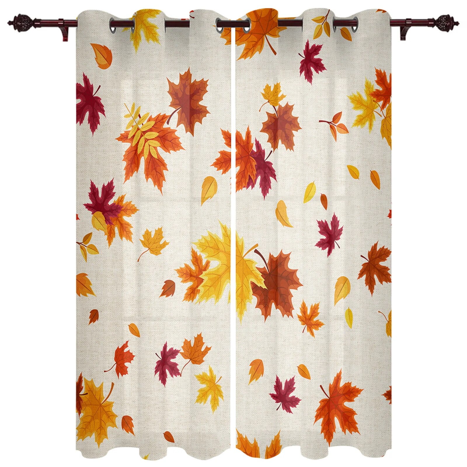 Autumn Maple Leaves Window Curtain Living Room European Luxury Curtains ...