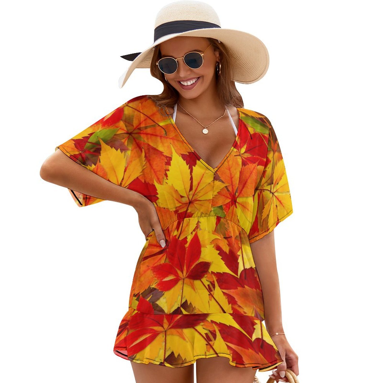 Autumn Maple Leaves Women's Luxury Party Dress Evening Dresses Ladies ...