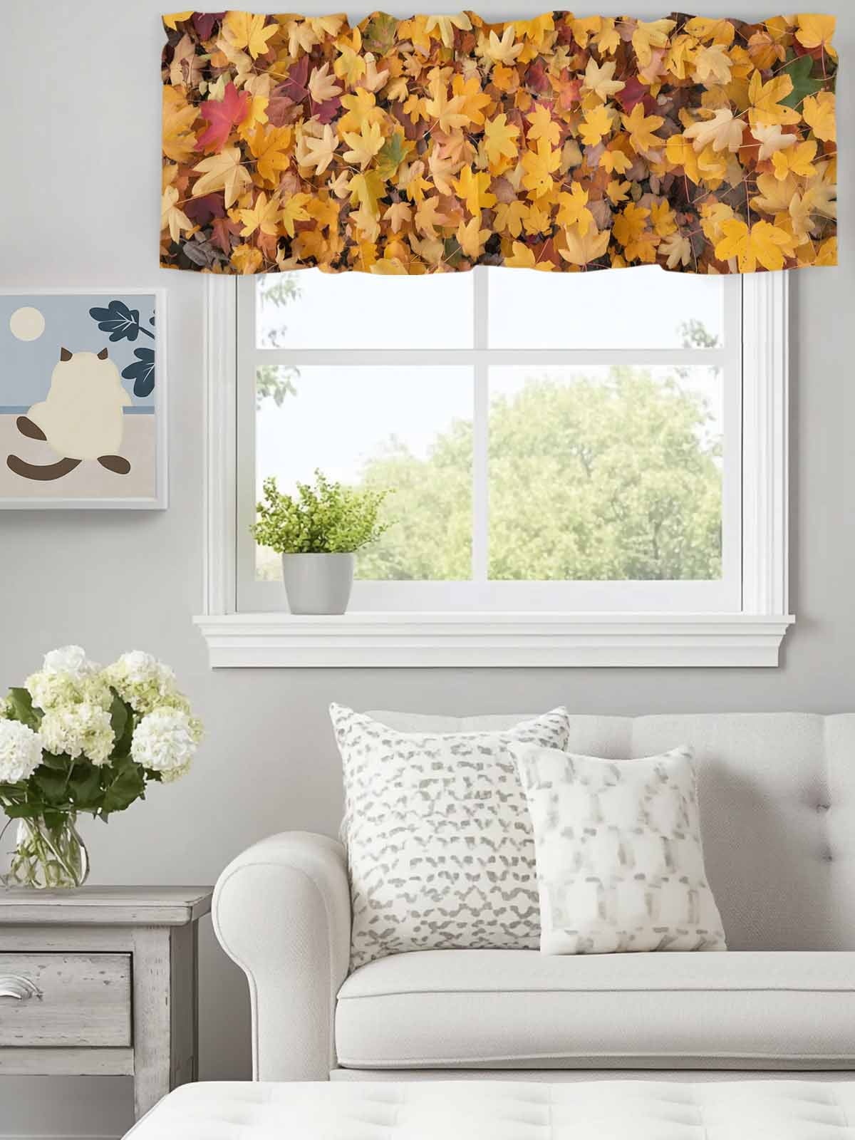 Autumn Maple Leaves Yellow Watercolor Valances for Windows,Kitchen ...