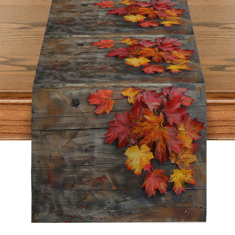 Autumn Maple Plank Table Runners Dresser r for Kitchen Holiday Party ...