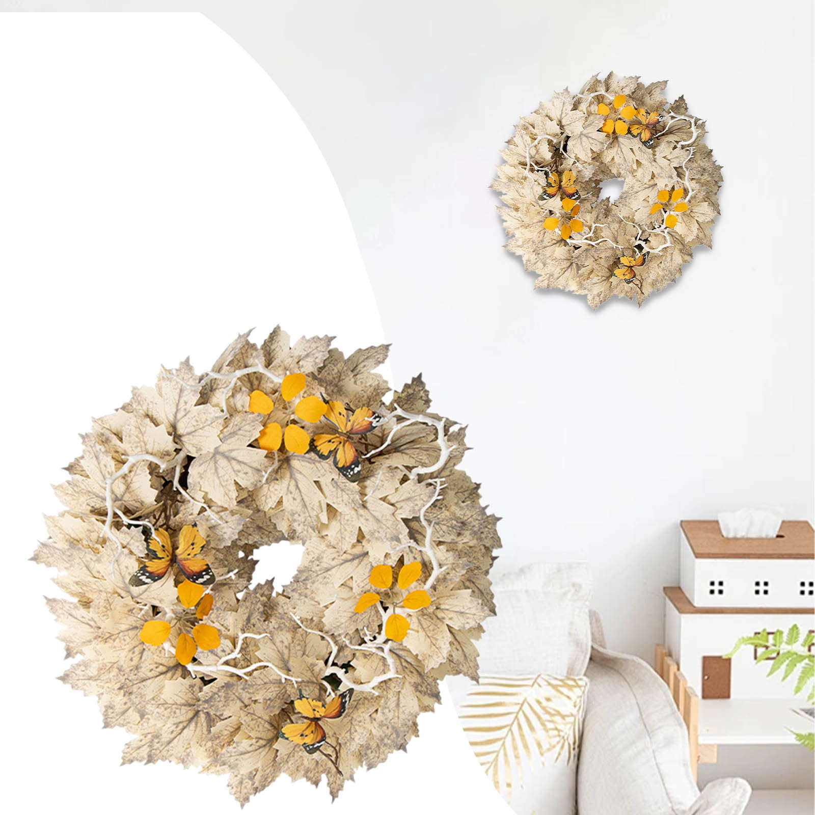 Autumn Maple Pumpkin Wreath 18in Artificial Fall Garland with Berries ...