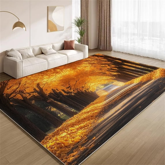 Autumn Maple Road Area Rugs, Forest Plant Landscape Carpet, Washable ...