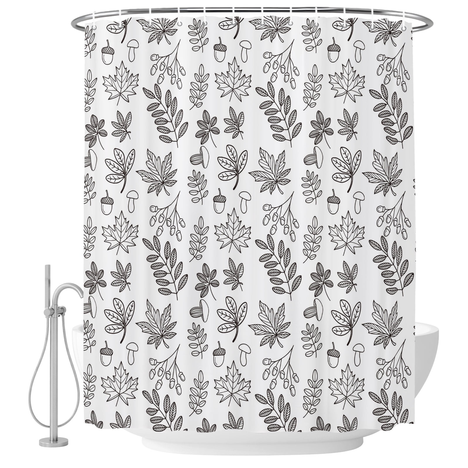 Autumn Maple Shower Curtain for Bathroom, Leaf Pine Cones Mushrooms ...