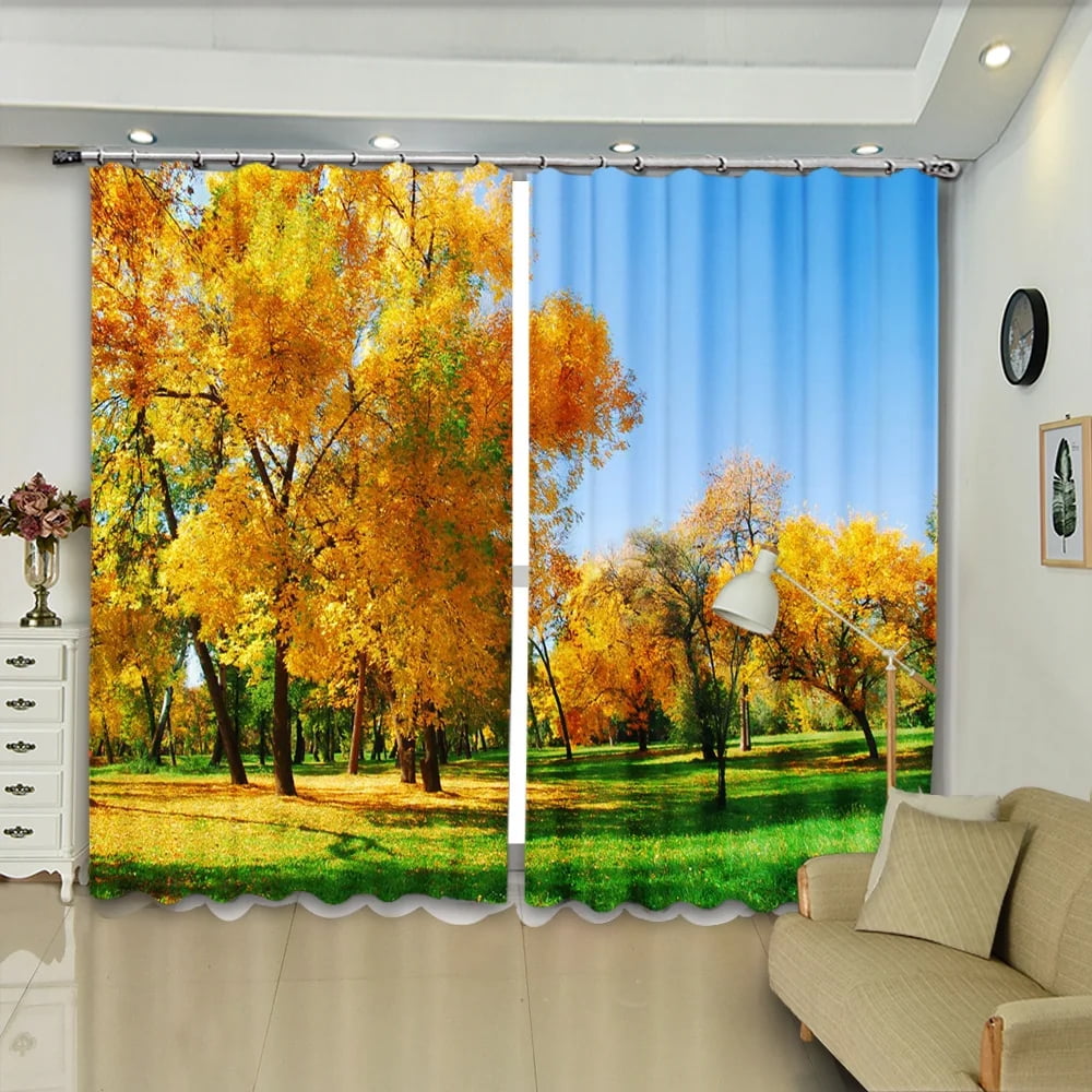 Autumn Maple and Leaf Print Curtain 2 Pieces for Bedroom Living Room ...