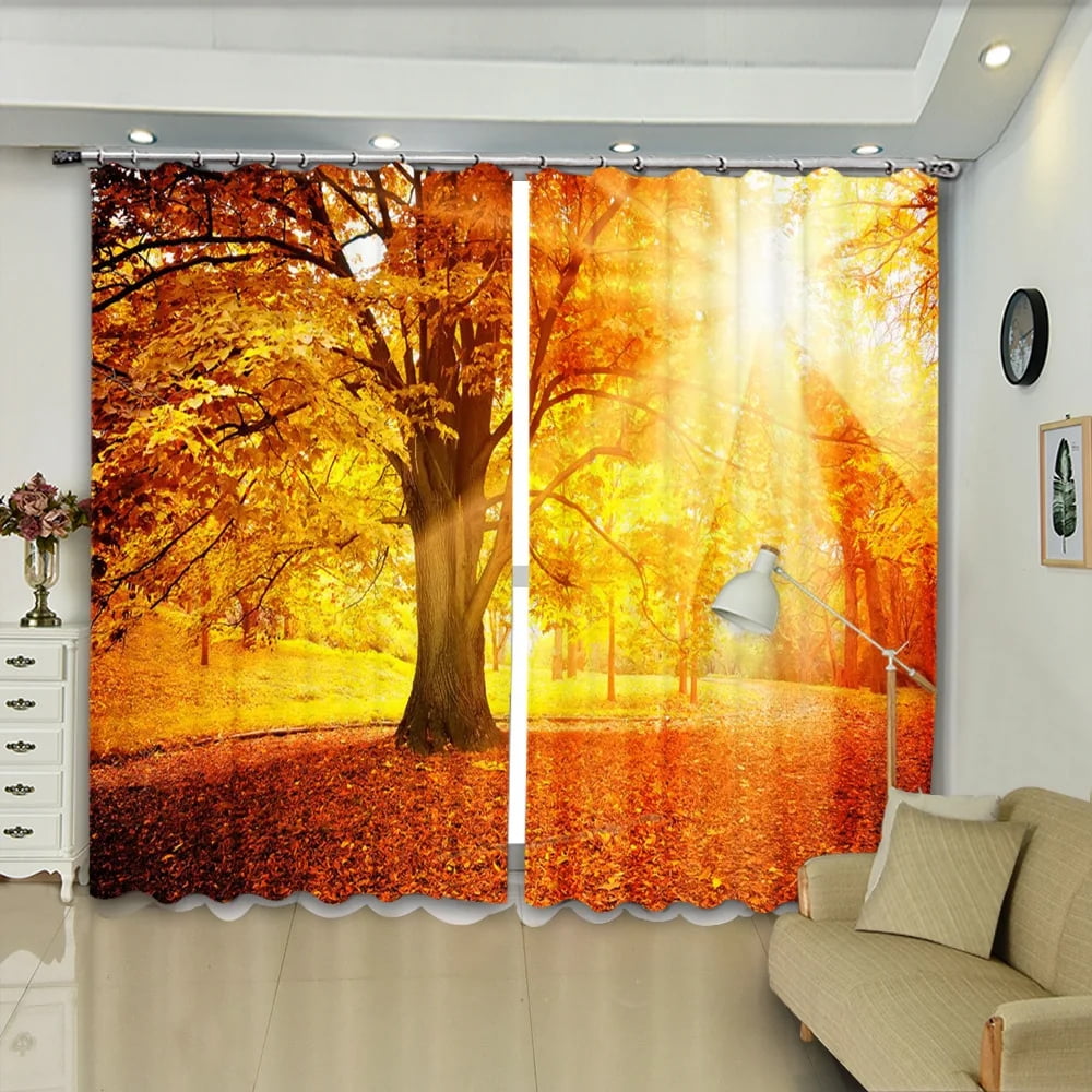 Autumn Maple and Leaf Print Curtain 2 Pieces for Bedroom Living Room ...