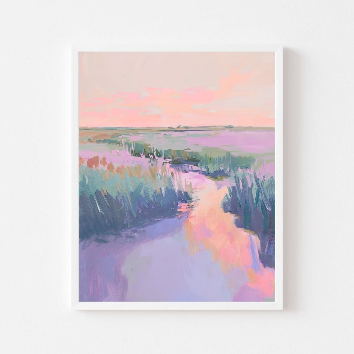 Autumn Marsh Sunset Landscape Painting Neon Pastel Carolina Wall Art ...
