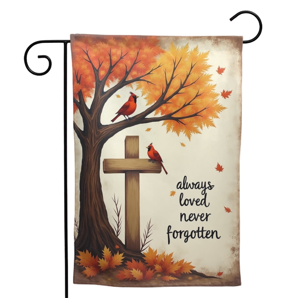 Autumn Memorial Garden Flag with Cardinals and Cross Double Sided ...