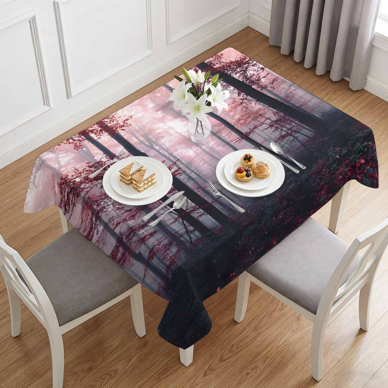 Autumn Mist Tree Forest Table Cloth 60x84in, Waterproof Rectangle ...