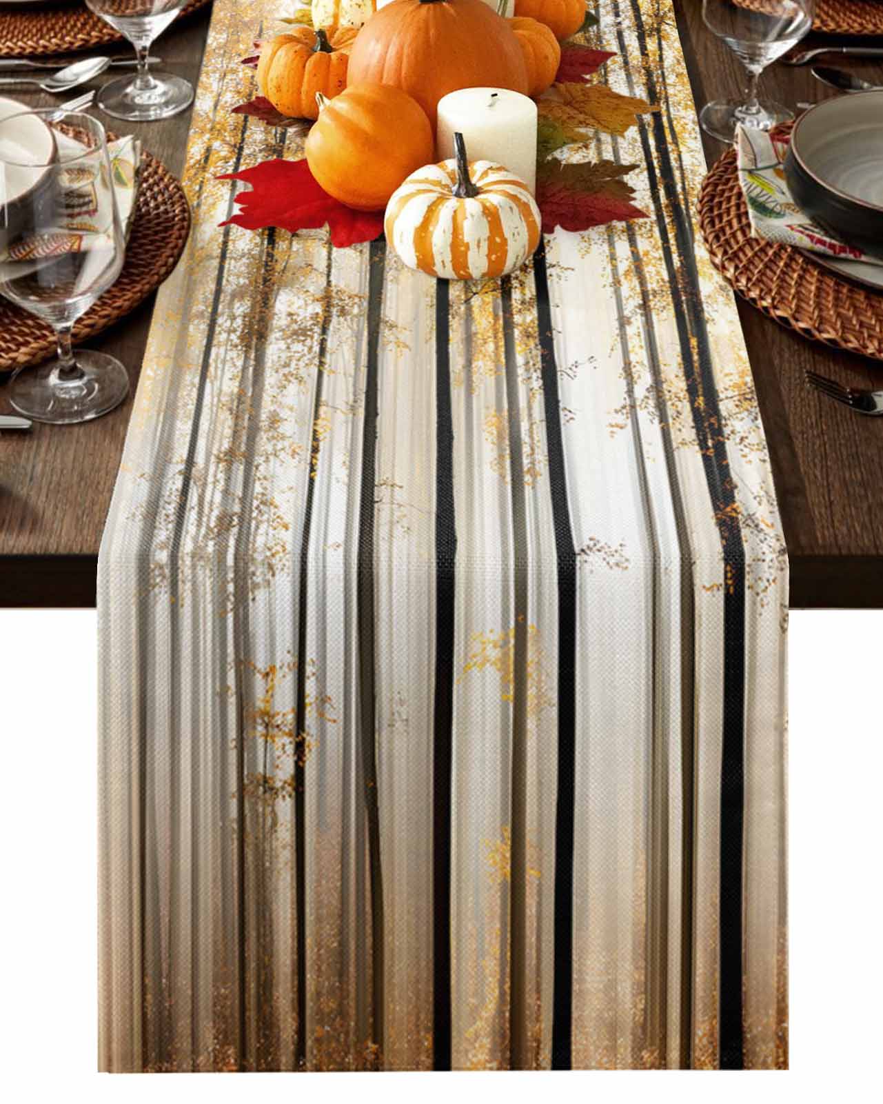 Autumn Misty Forest Maple Tree Leaf Table Runner-70 Inch Long Yellow ...