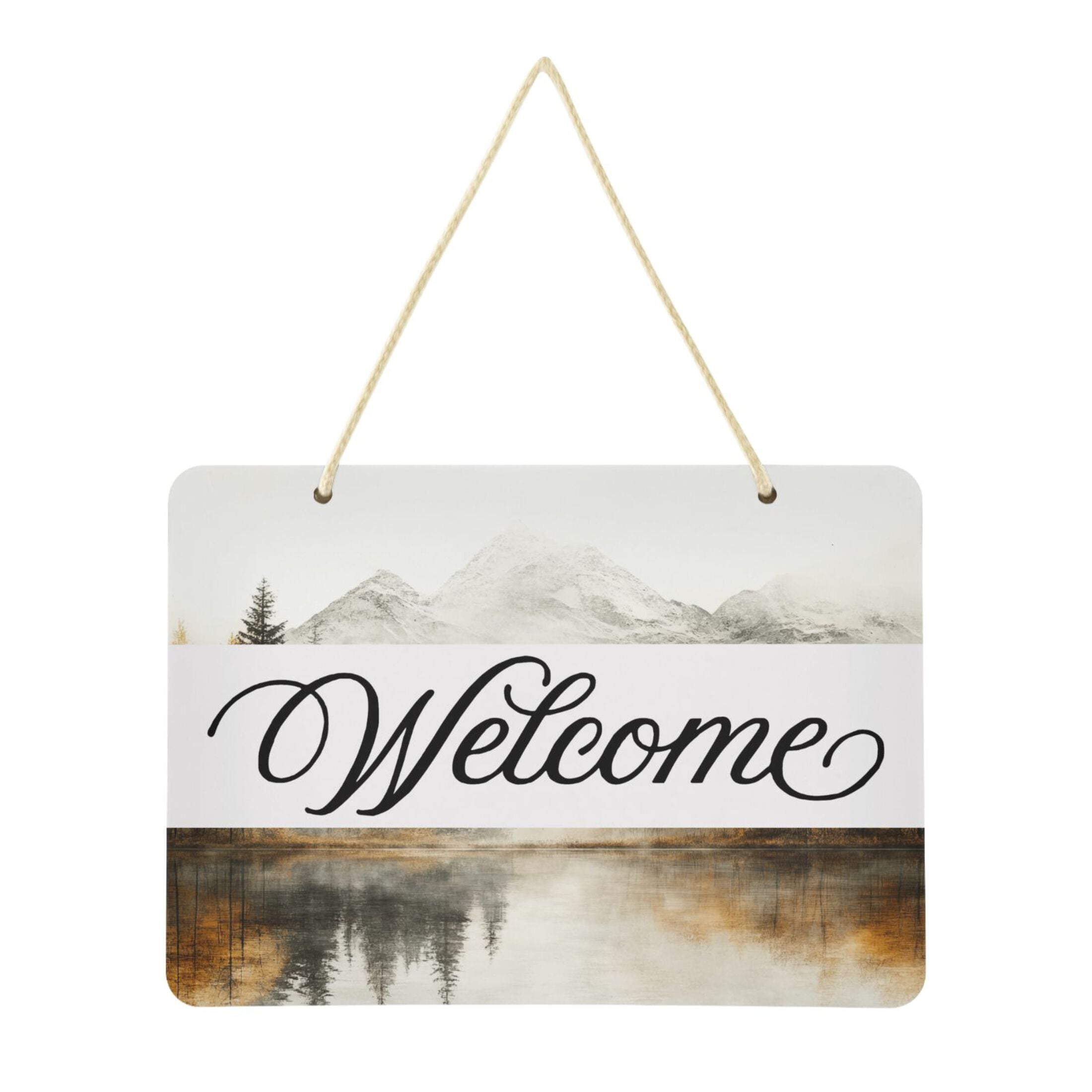 Autumn Misty Mountains Welcome Sign Front Door PVC 14x10 inch Hanger ...