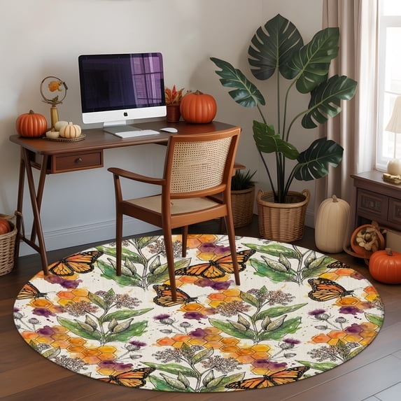 Autumn Monarch Butterflies Round Area Rug 3 FT,Small Kitchen Bathroom ...