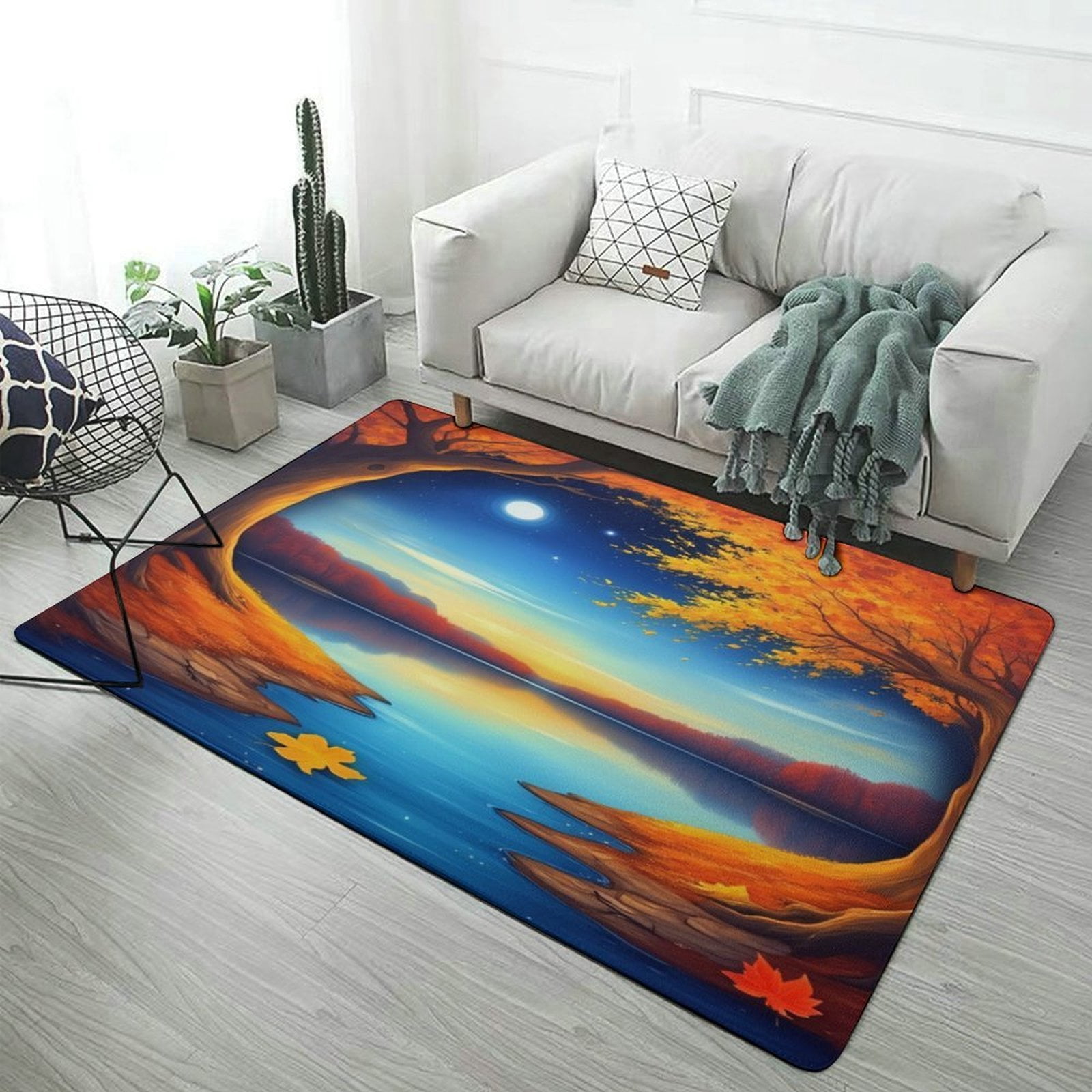 Autumn Moonlit Lake Scene Carpet for Home Decoration Rugs Soft Carpet ...