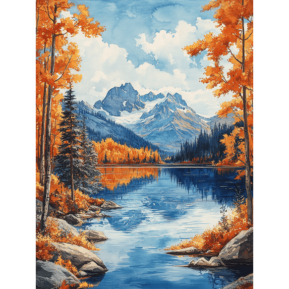 Autumn Mountain Lake Canvas Print Wall Art， Suitable for Living Room ...