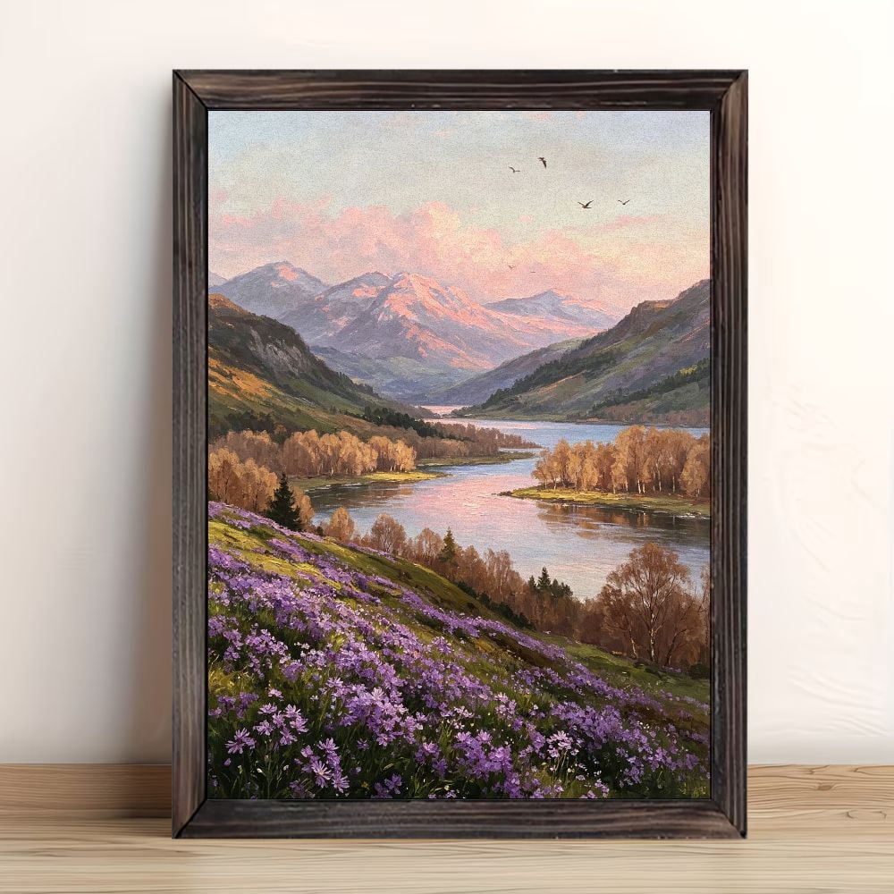 Autumn Mountain Lake Purple Wildflower Hillside Flying Birds Valley ...