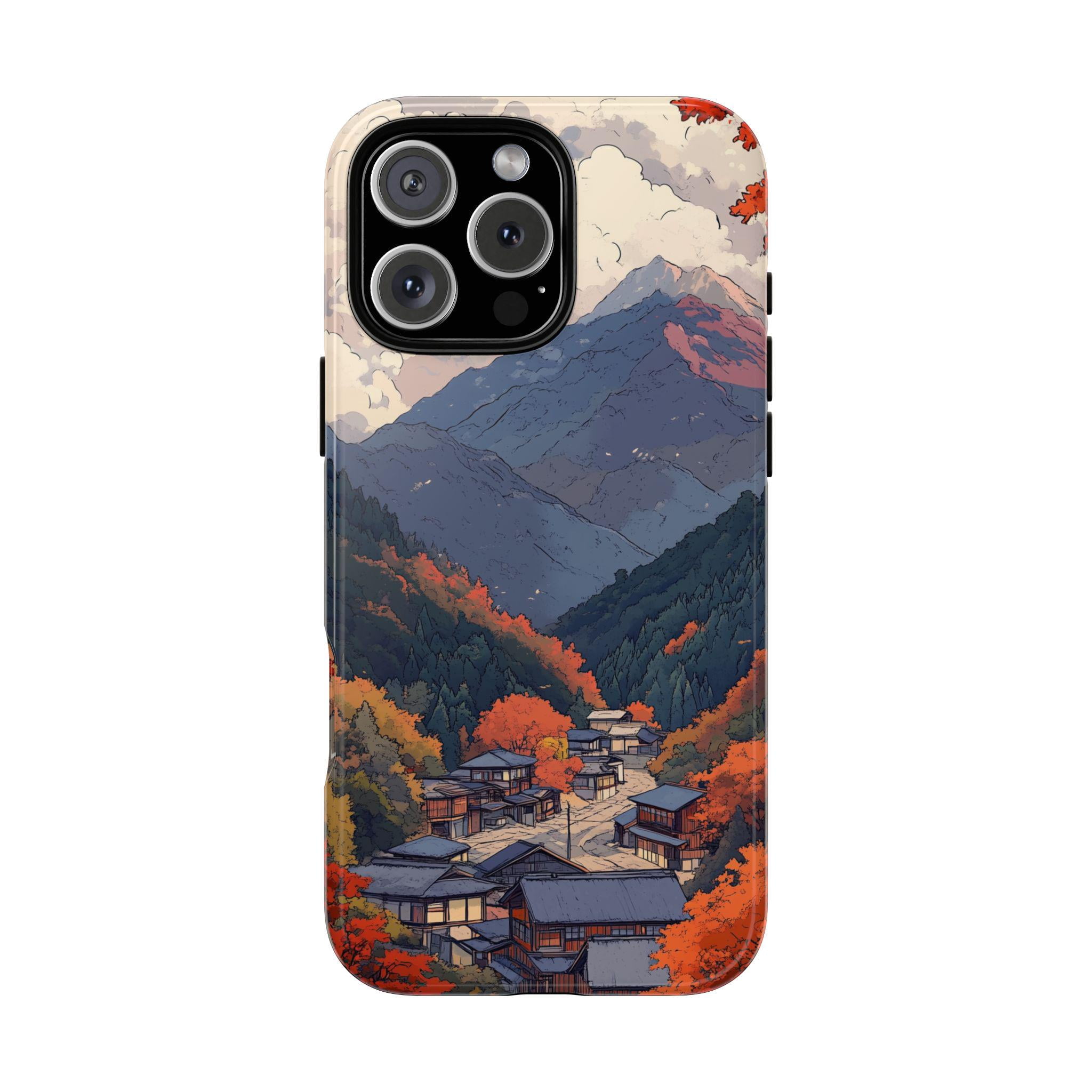 Autumn Mountain Valley Fall Village Art Phone Case with iPhone 17 to 11 ...