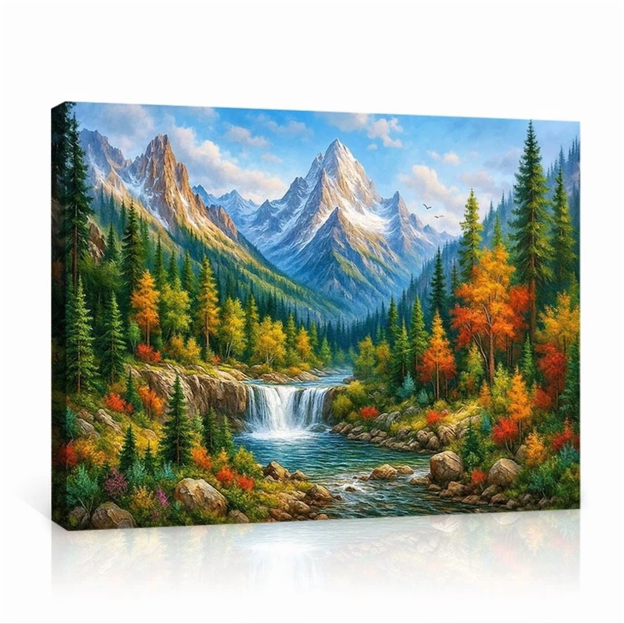 Autumn Mountain Waterfall Poster Wall Art Nature Landscape Prints Decor ...