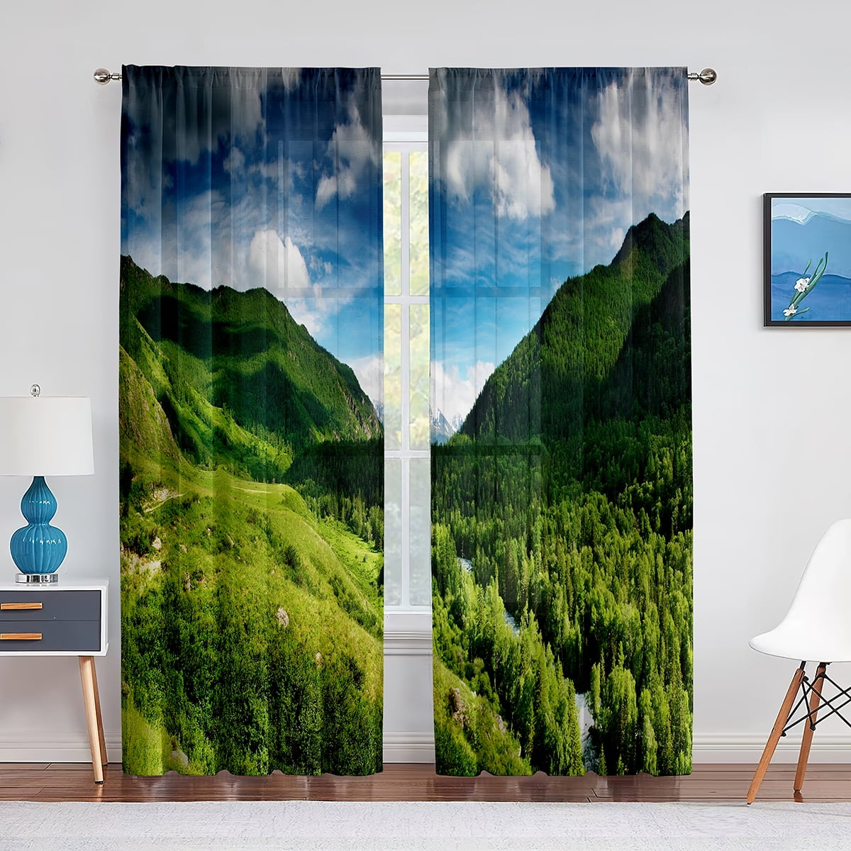 Autumn Mountains Forest Rivers Landscape Tulle Curtains for Living Room ...