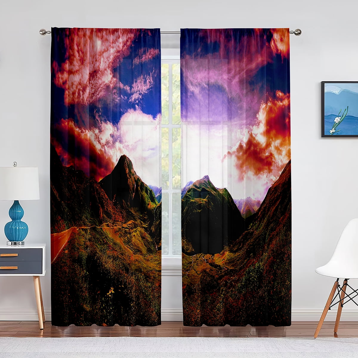 Autumn Mountains Forest Rivers Landscape Tulle Curtains for Living Room ...