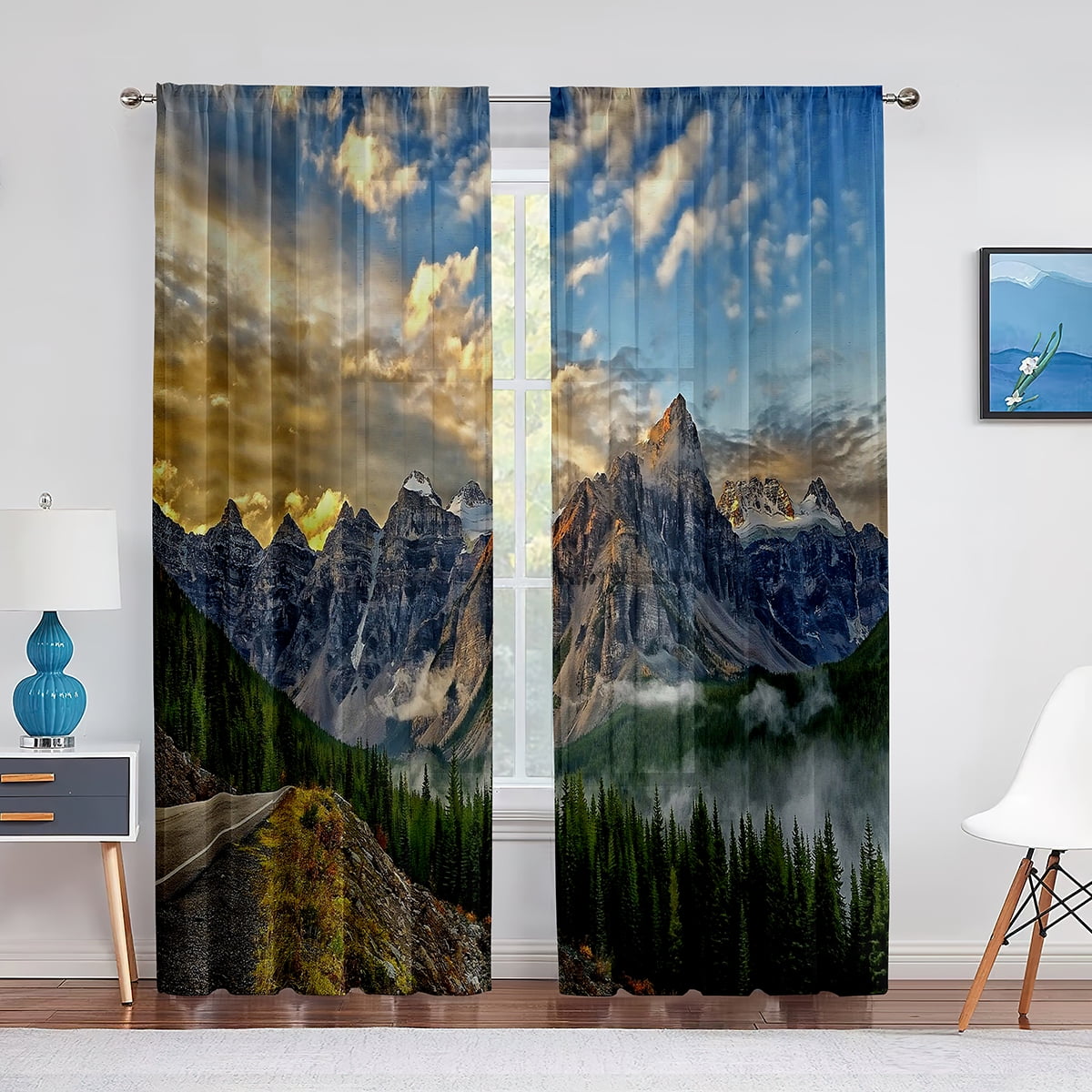 Autumn Mountains Forest Rivers Landscape Tulle Curtains for Living Room ...