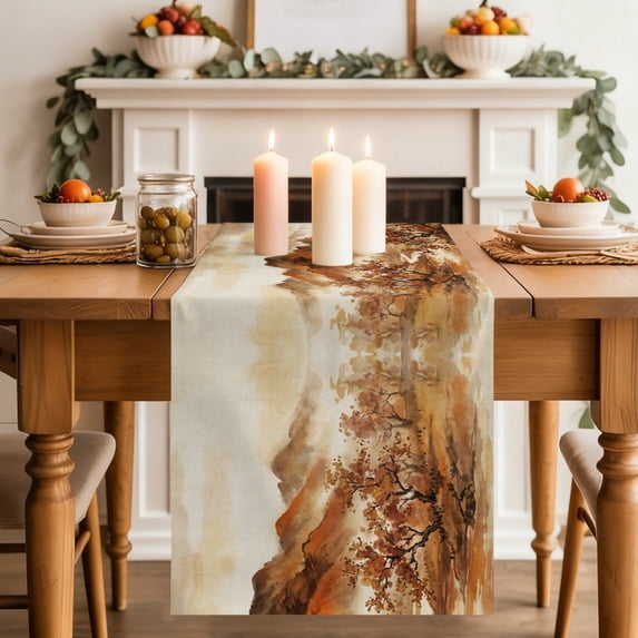 Autumn Mountains Table Runner, Orange Valley River Rustic Traditional ...
