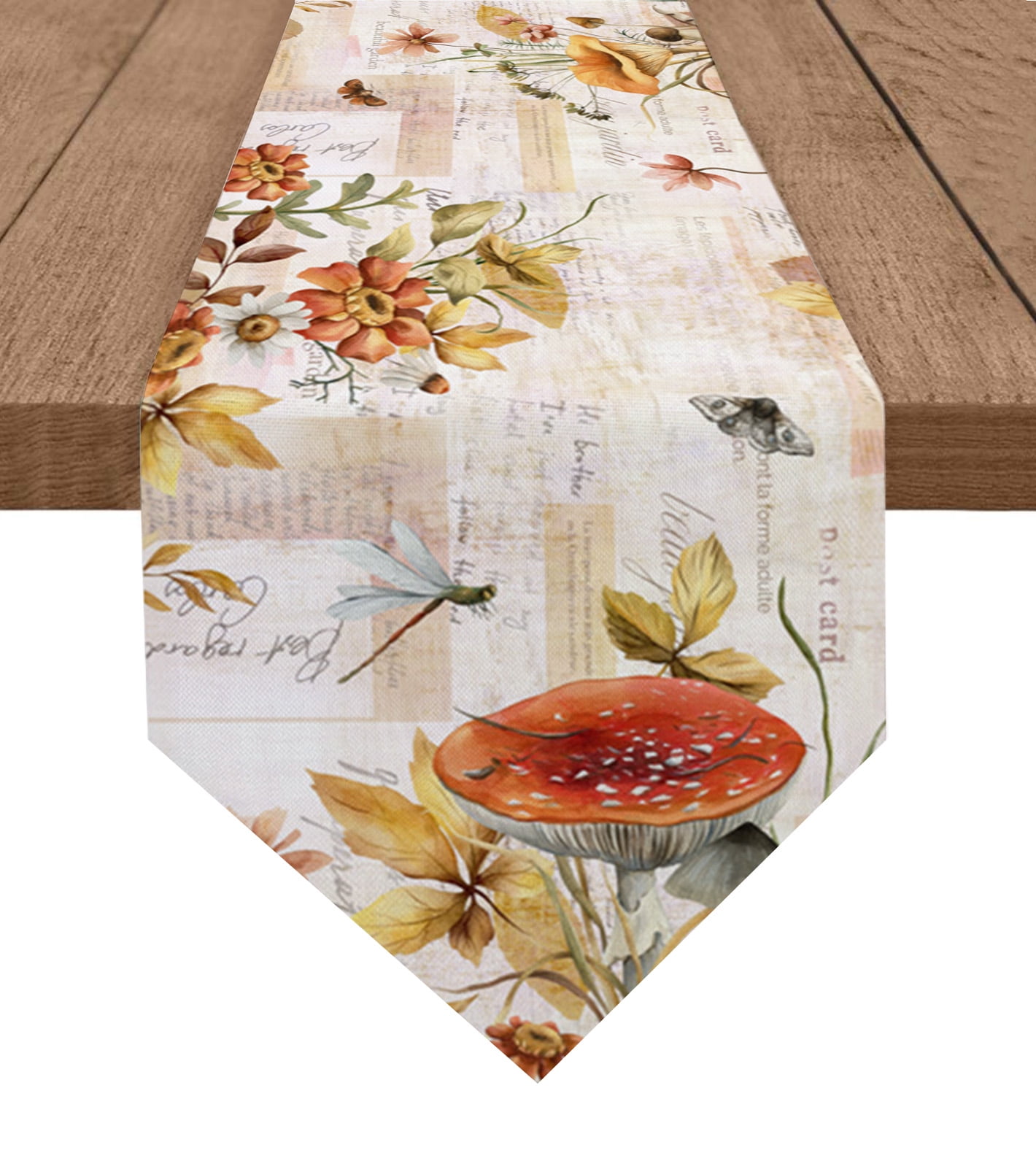 Autumn Mushroom Flower Butterfly Dragonfly Table Runner Wedding Party ...