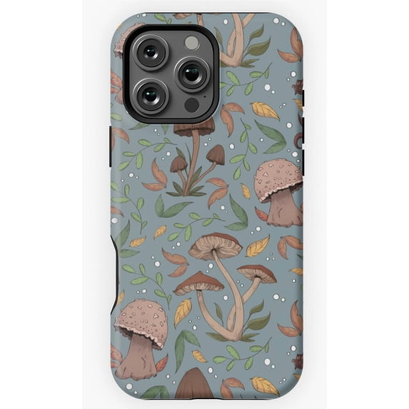 Autumn Mushroom Leaf Pattern Blue Case for iPhone 17 16 15 14 13 12 11 ...