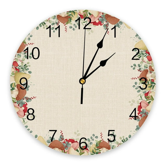 Autumn Mushrooms Plants Leaves Wall Clock Large Modern Kitchen Dinning ...