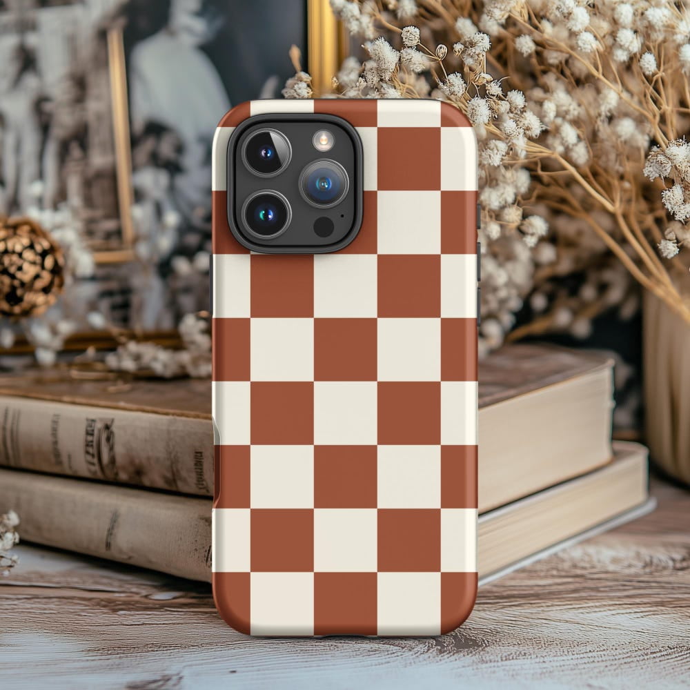 Autumn Muted Orange Neutral Checkered Phone Case 17 16 15 14 13 12 11 ...