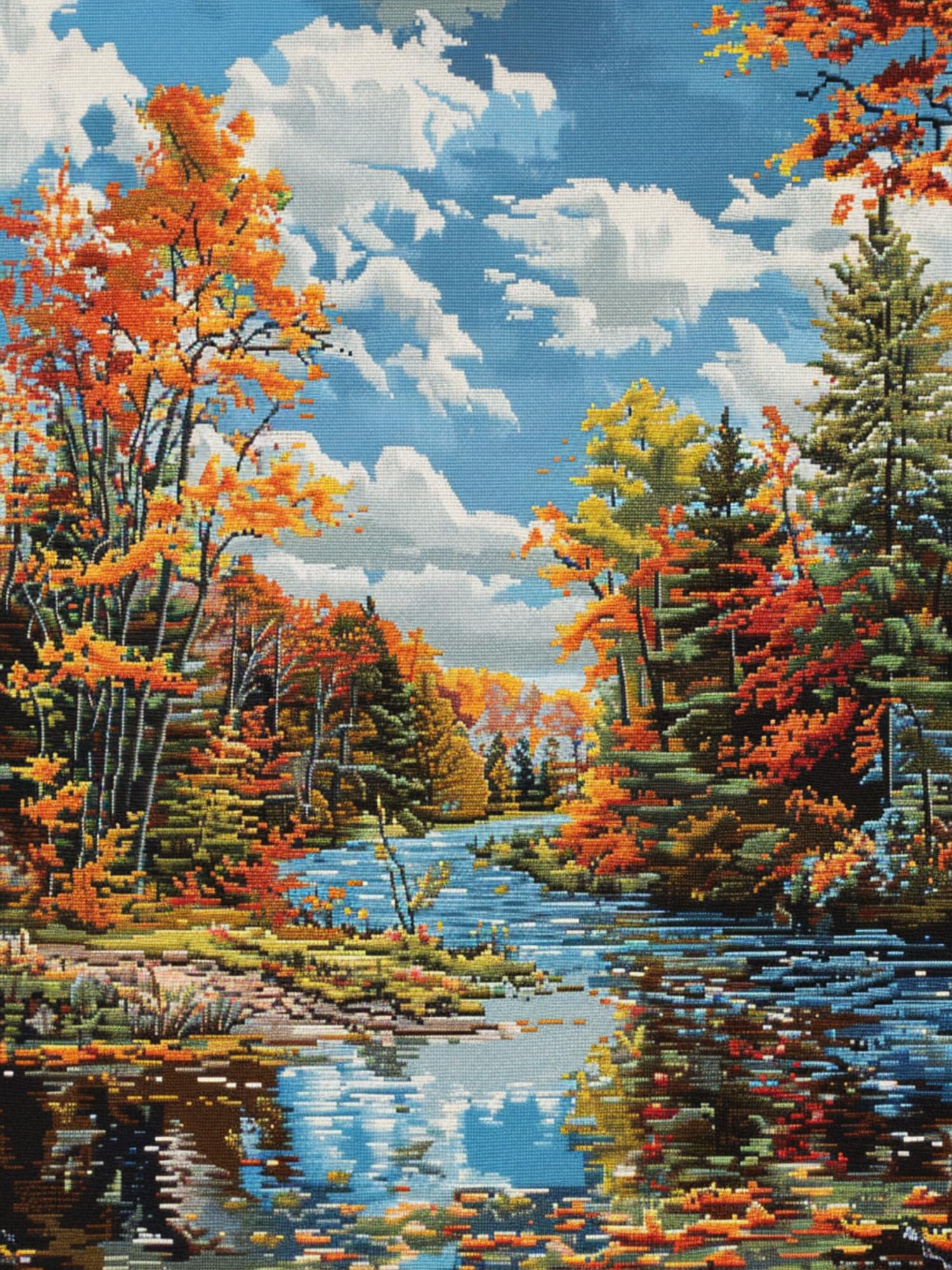 Autumn Natural Landscape River Forest DIY 11CT Stamped Cross Stitch ...