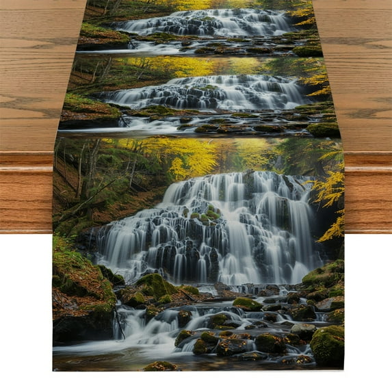 Autumn Natural Scenery Waterfall Table Runners Washable Dresser Dining ...