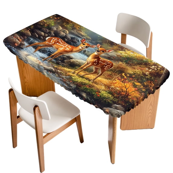 Autumn Nature Fitted Rectangle Tablecloth 24" x 50" Scenery Forest Deer ...