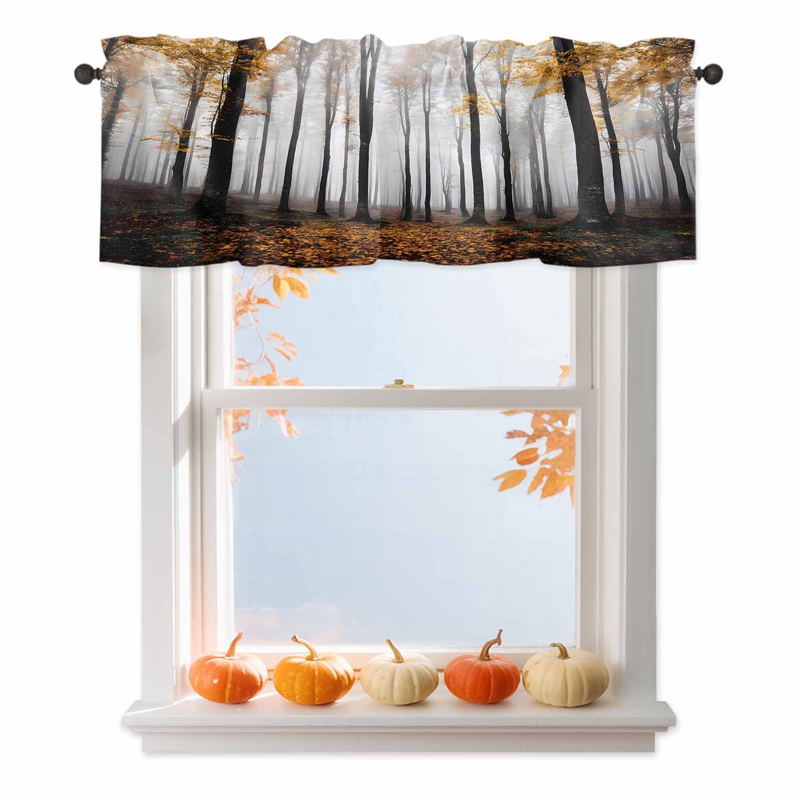 Autumn Nature Misty Forest Valances for Windows,Kitchen Valance Rod ...