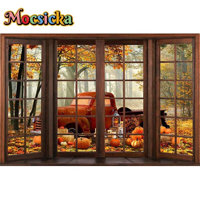 Autumn Nature Scenery Photography Background Window Wooden Door Barn ...