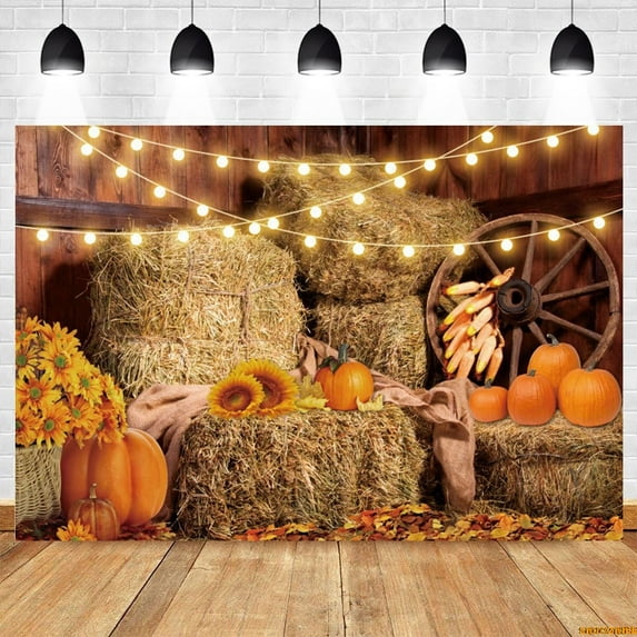 Autumn Nature Scery Farm Warehouse Haystack Backdrop Fall Leaves ...
