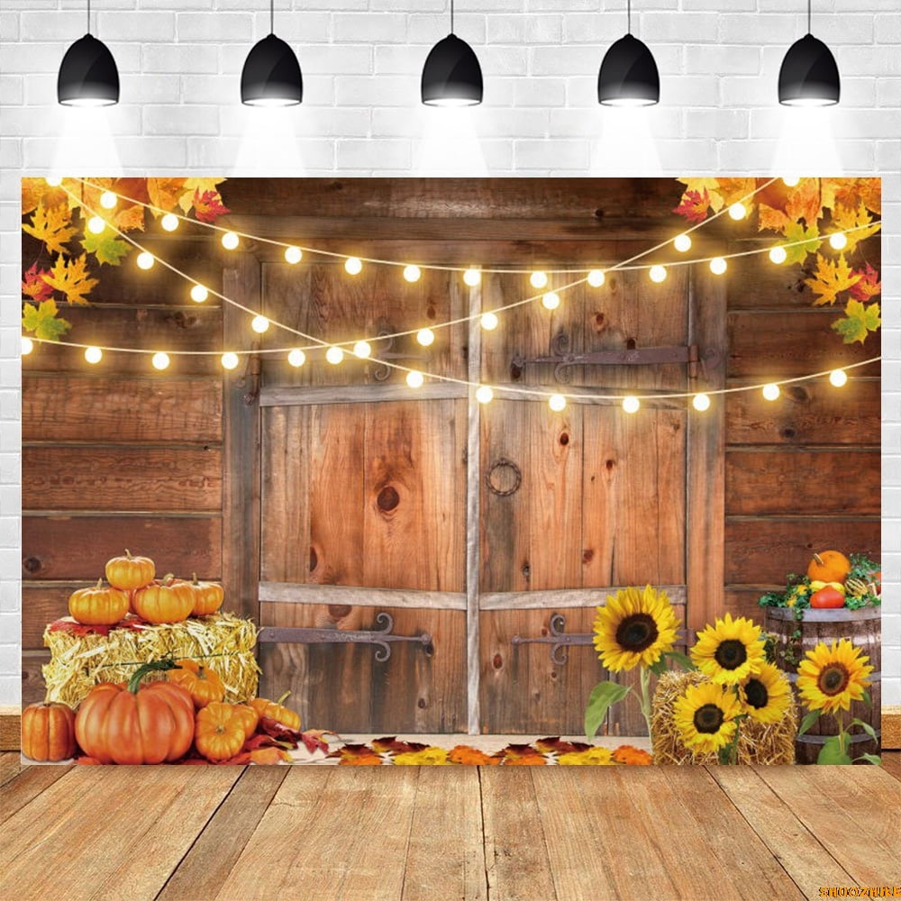 Autumn Nature Scery Farm Warehouse Haystack Backdrop Fall Leaves Pumpkin Baby Portrait ...