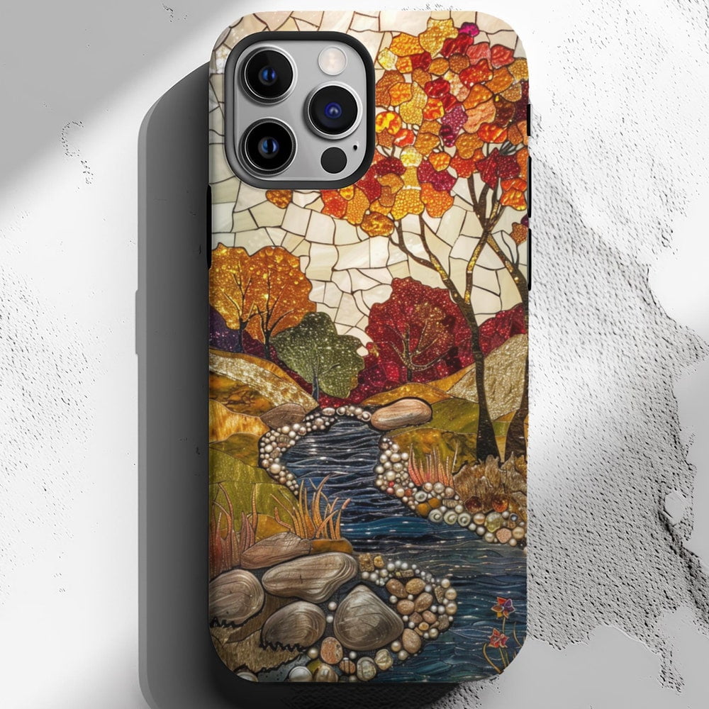 Autumn Nature Stained Glass Mosaic Phone Case with iPhone 17 to 11 Pro ...
