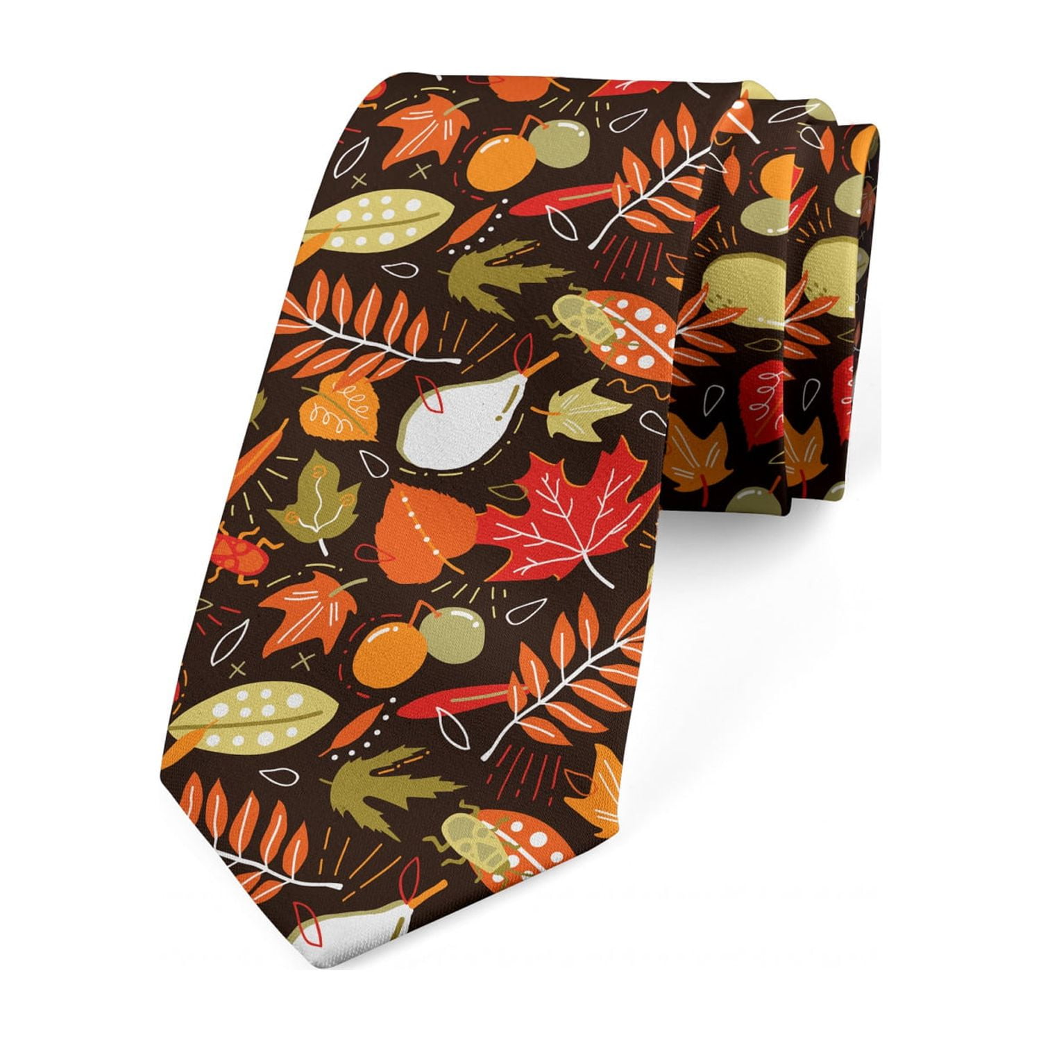 Autumn Necktie, Fall Season Foliage Doodle, Dress Tie, 3.7", Dark Brown ...