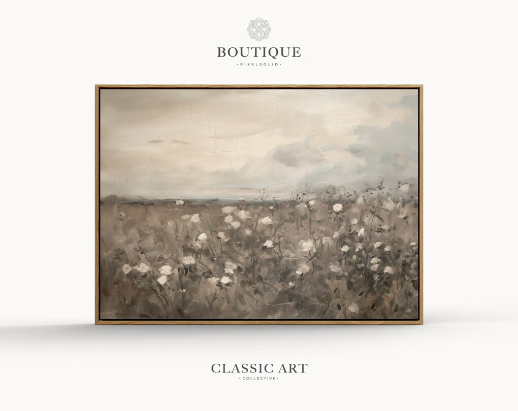 Autumn Neutral Cotton Field Oil Painting, Country House Art, Neutral ...