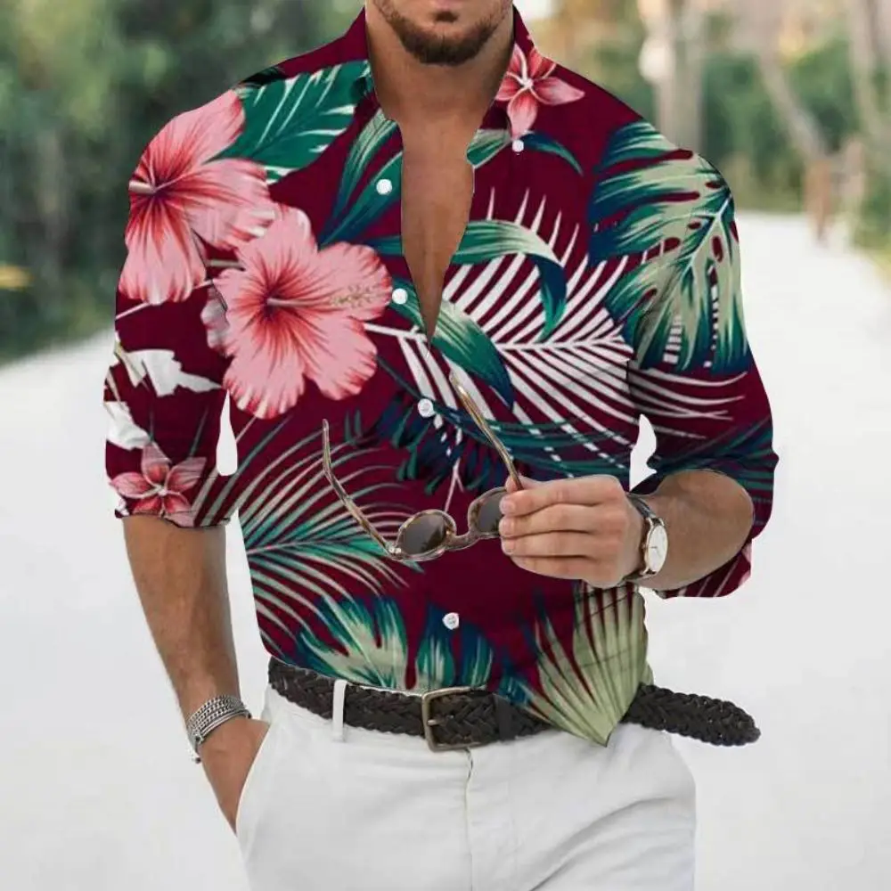 Autumn New Men's Shirts 3d Coconut Tree Print Short Sleeve Blouse ...