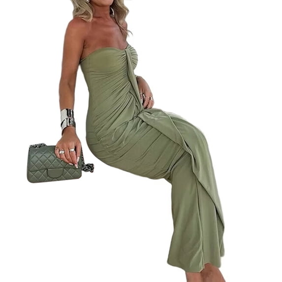 Autumn New Women'S Pleated Green Design Temperament Slim Fit Solid ...