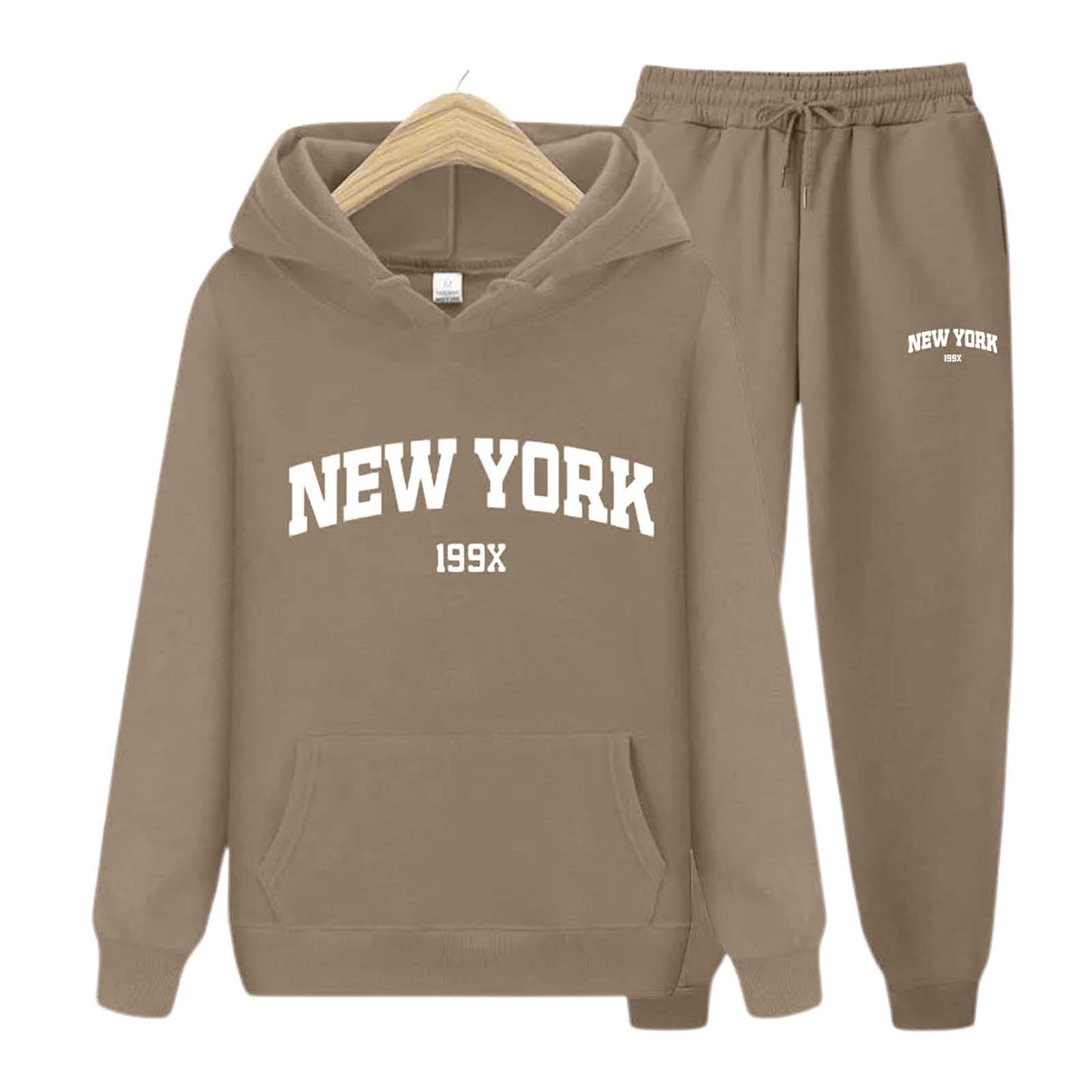 Autumn New York Letter Couples Hoodies Sweatshirt And Pants Set Unisex ...