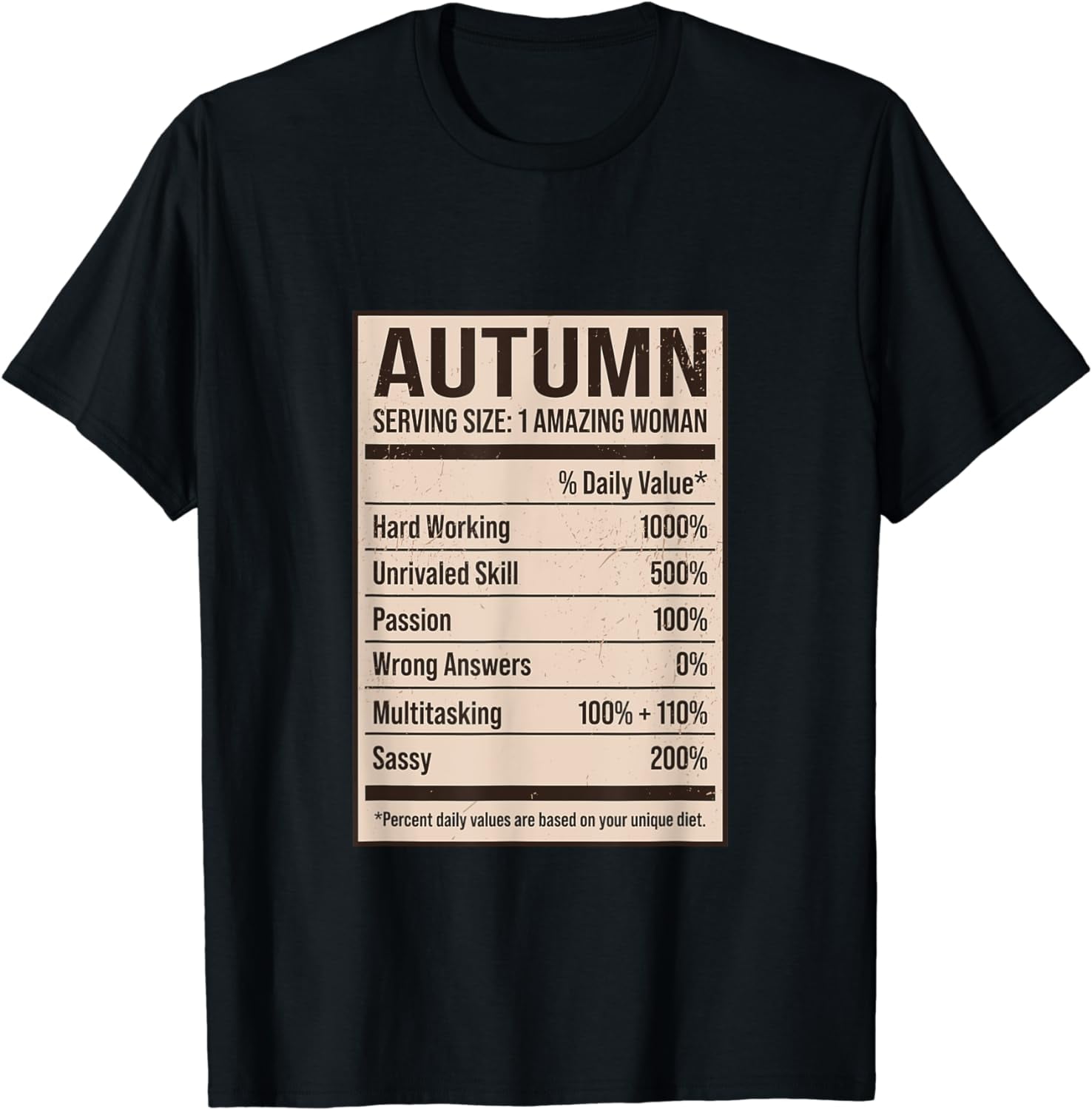 Autumn Nutrition Facts Name Nickname Alias Title Friends T-Shirt ...