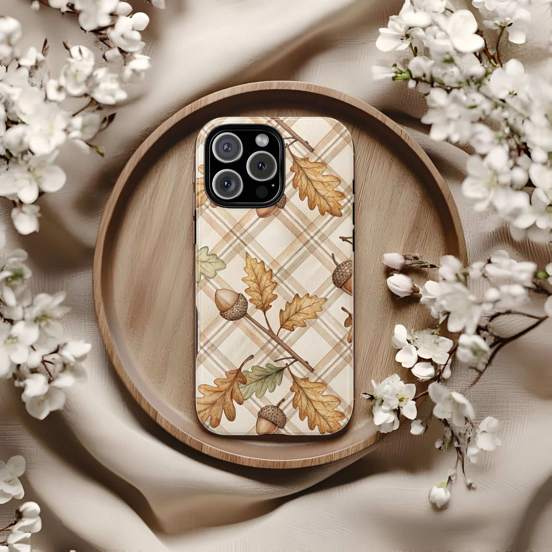 Autumn Oak Leaf Acorn Plaid Phone Case Cozy Cottagecore iPhone 17 to 11 ...