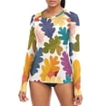 Autumn Oak Leaves Multicolor Women's Rash Guard Shirts UPF 50+ Sun ...