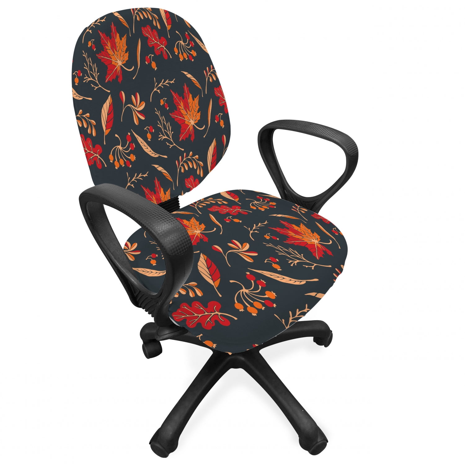Autumn Office Chair Slipcover, Foliage Leaves Hand Drawn Illustration ...