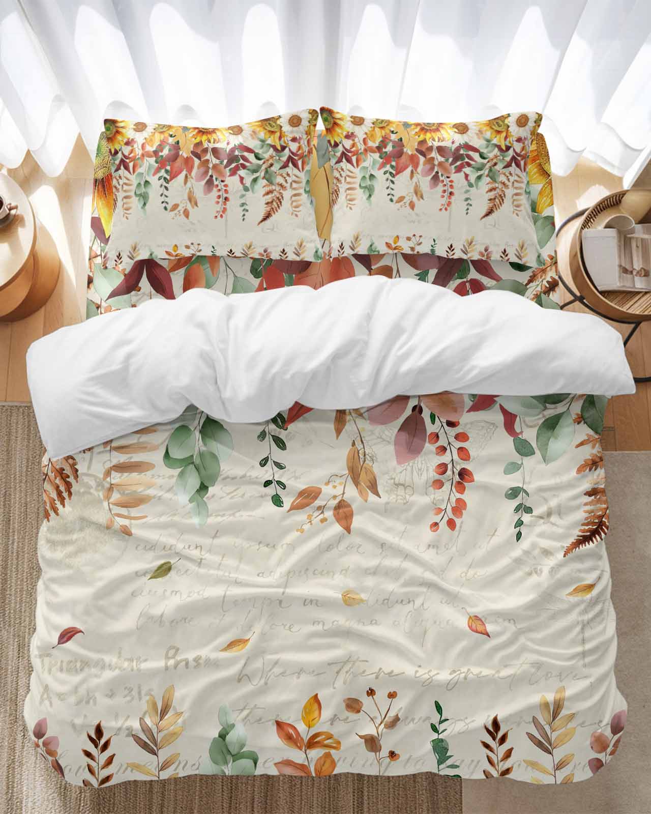 Autumn Orange Bedding Duvet Cover Set Full Size 4 Pieces Green ...