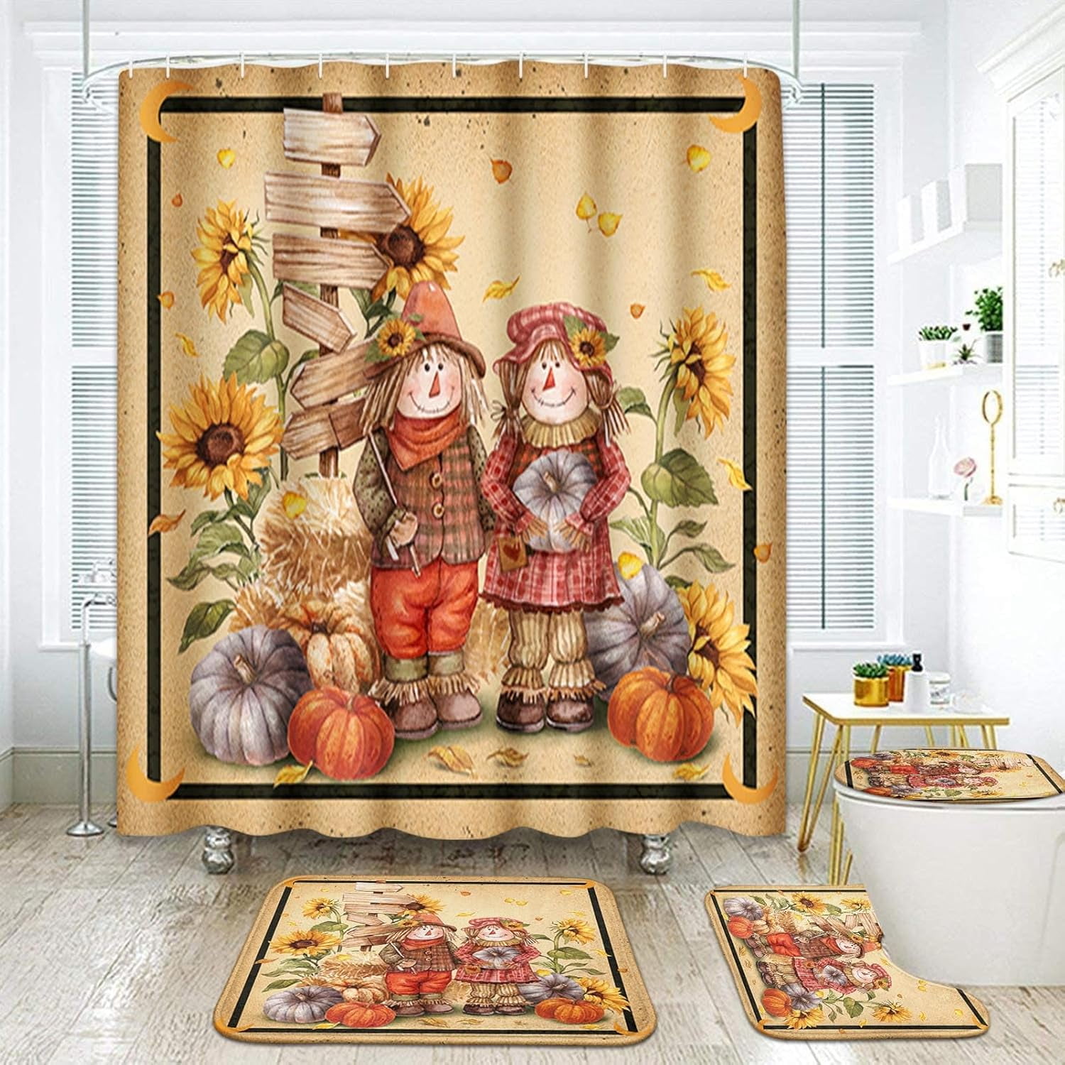 Autumn Orange Fallen Maple Leaves Bathroom Set with Shower Curtain sets ...