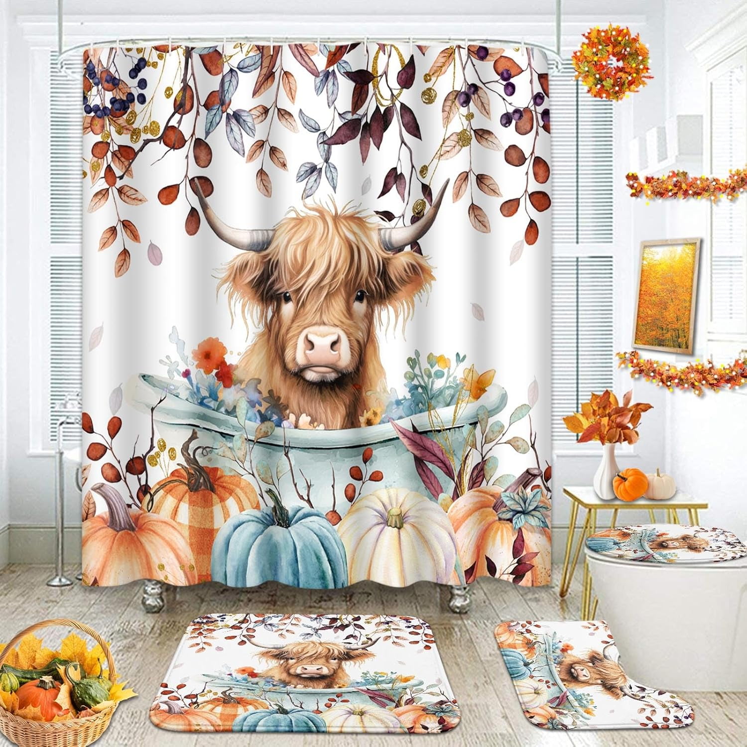 Autumn Orange Fallen Maple Leaves Bathroom Set with Shower Curtain sets ...
