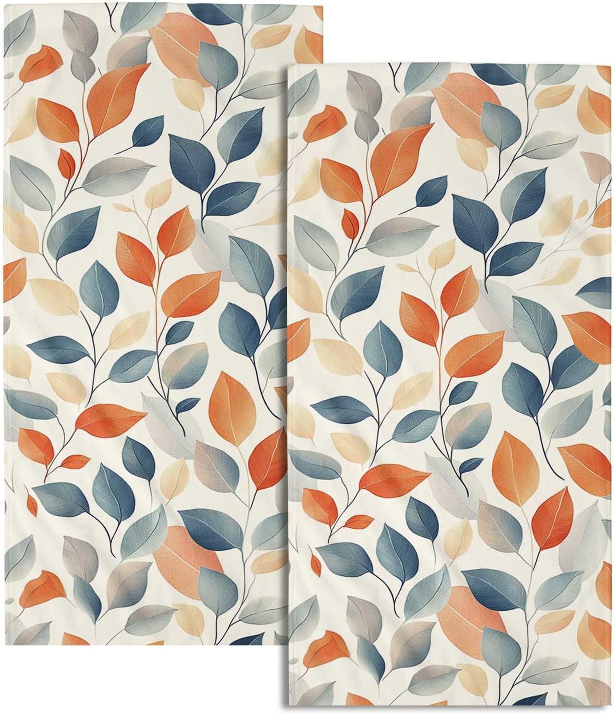 Autumn Orange and Green Fall Leaf Hand Towel Set of 2 Soft Absorbent ...